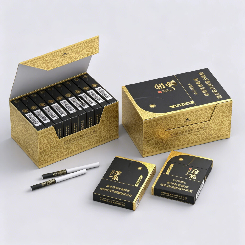 Luxury Black & Gold Cigarette Packaging Set | Premium Custom Boxes